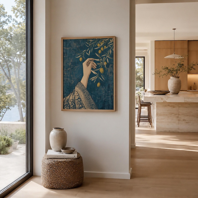Olive Ritual: Mediterranean Olive Branch Print, Blue Botanical Wall Art ...