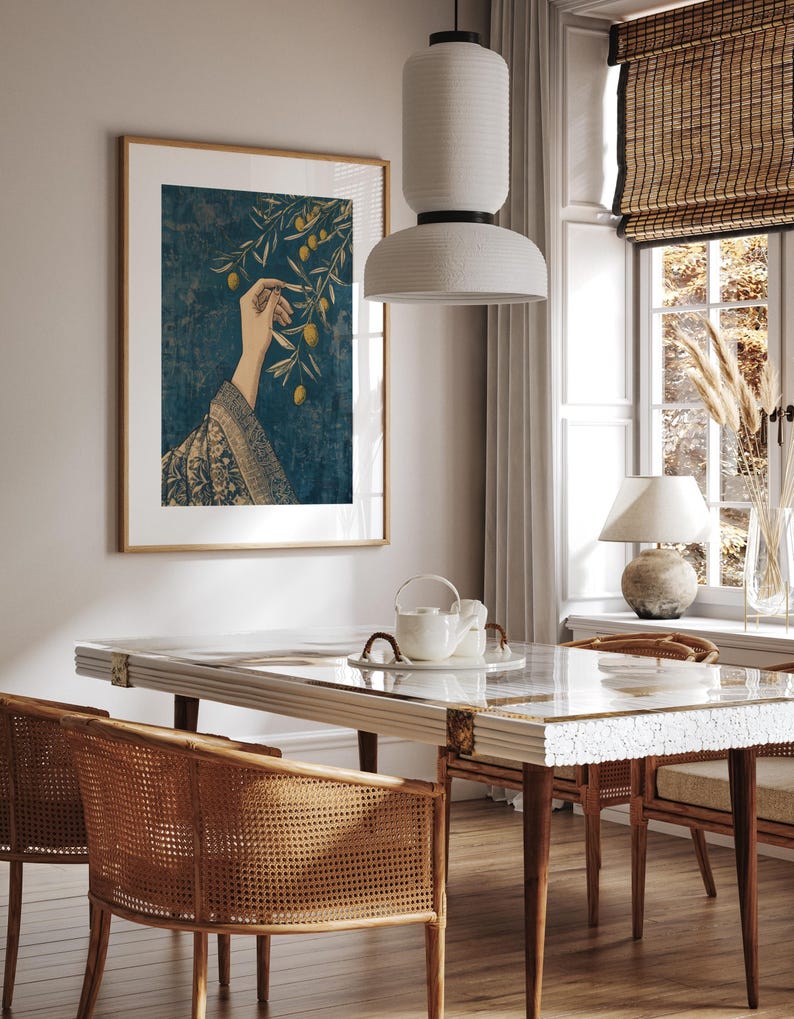 Olive Ritual: Mediterranean Olive Branch Print, Blue Botanical Wall Art ...
