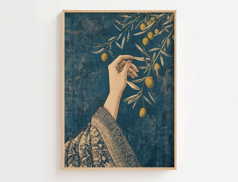 Olive Ritual: Mediterranean Olive Branch Print, Blue Botanical Wall Art ...