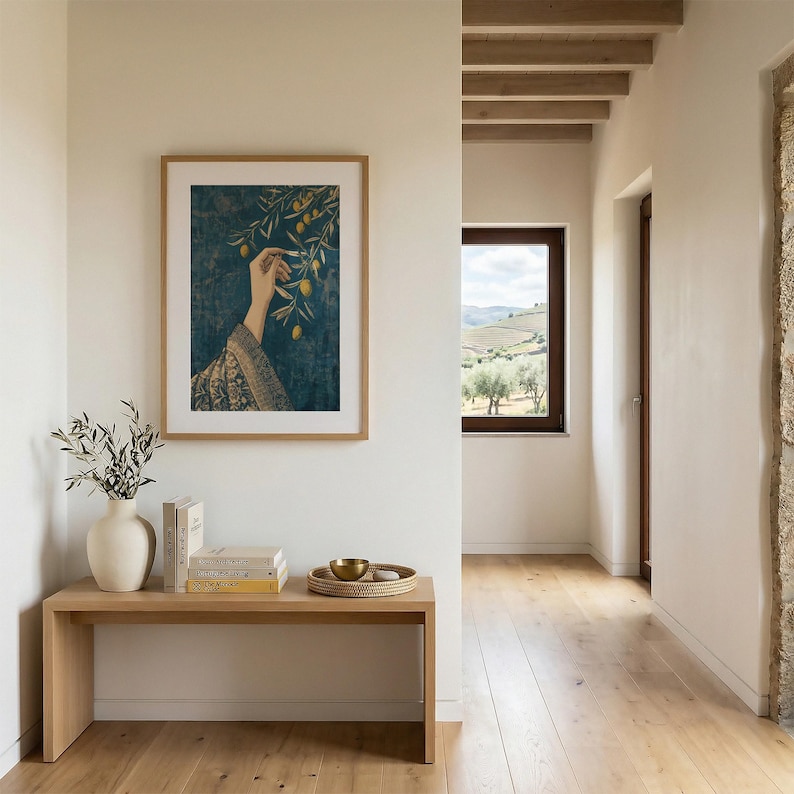 Olive Ritual: Mediterranean Olive Branch Print, Blue Botanical Wall Art ...