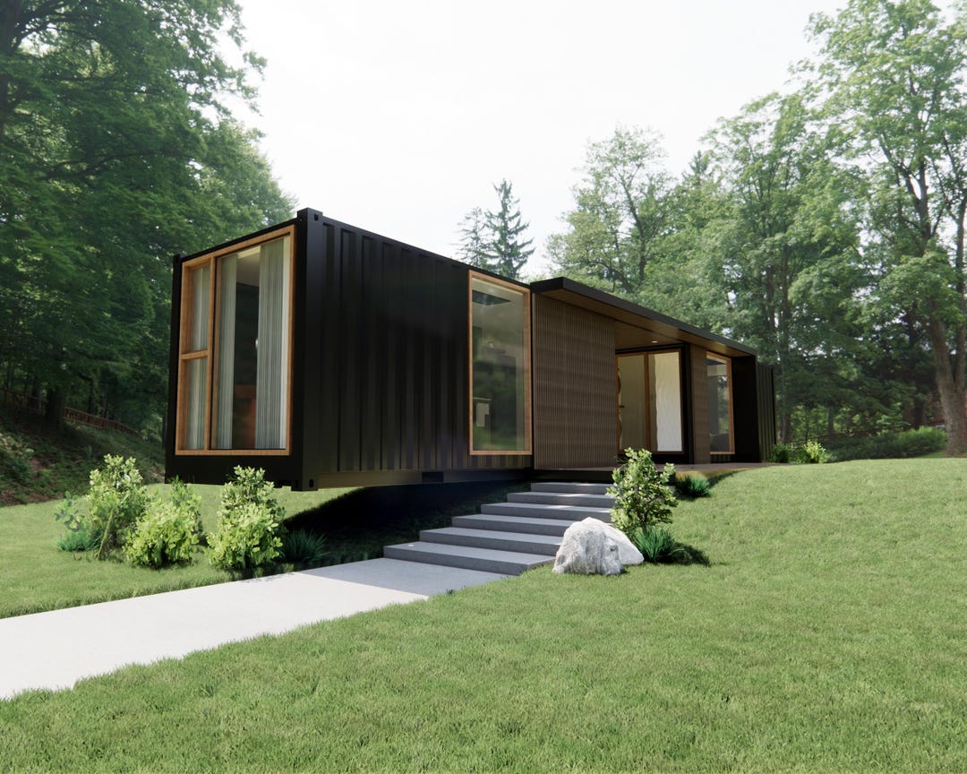 Modern Container House Plans | 2x20ft Tiny Home Design (PDF Drawings ...