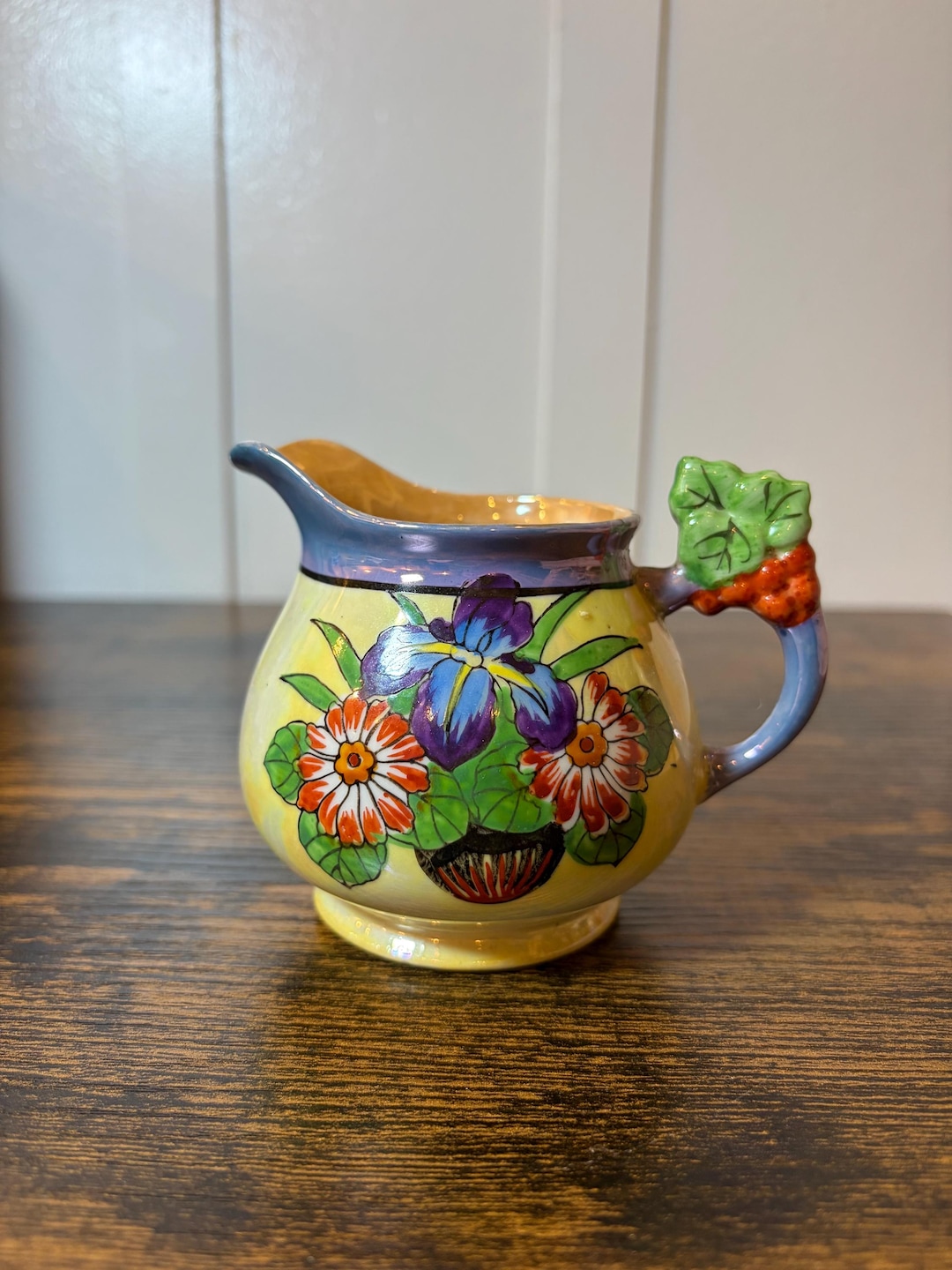 Vintage Lusterware Creamer / Mini Pitcher, Hand Painted Floral ...
