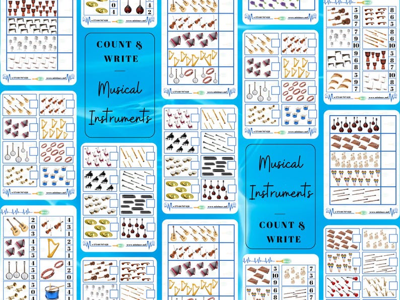 Musical Instruments Math - Count, Circle & Write 1-20 - Etsy UK