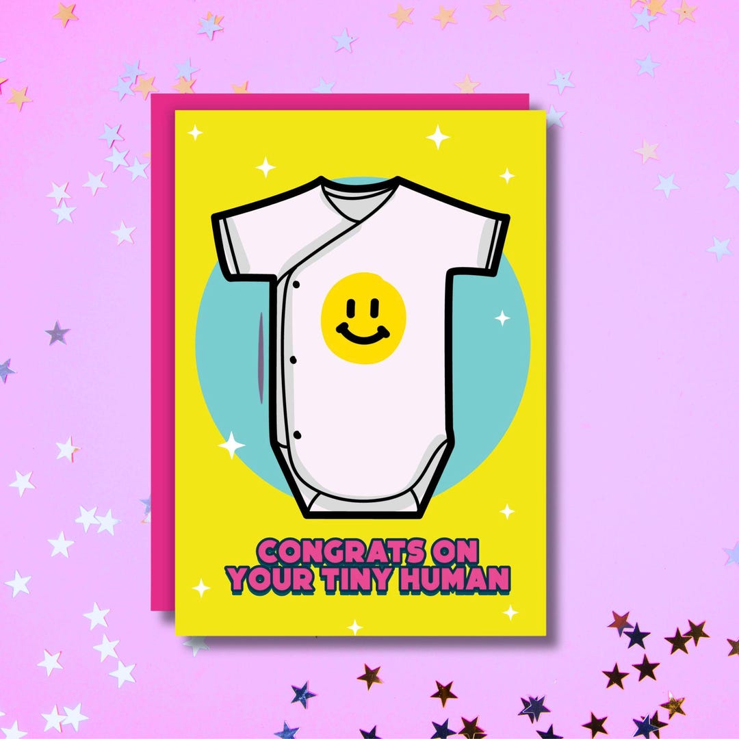 Congrats Tiny Human Greeting Card, Newborn, Baby, Girl Boy, Nursery ...