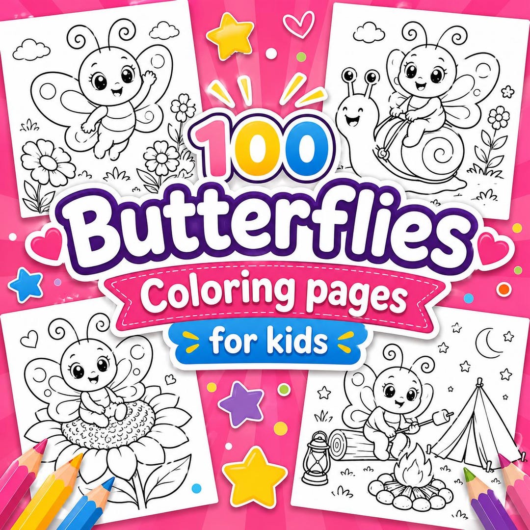100 Butterfly Coloring Pages for Kids | Activity Book (PDF Download) - Etsy