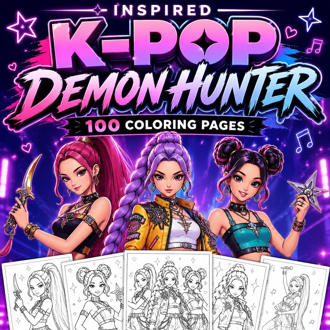 K-pop Demon Hunter Coloring Pages | 100 Anime Idol Warrior Sheets (PDF ...
