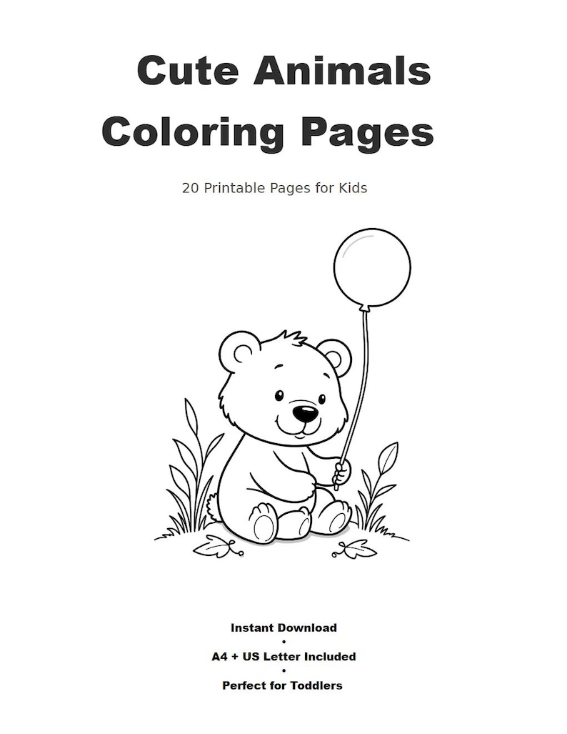 Animals Coloring Pages for Kids – Easy Toddler Activity Book (PDF ...