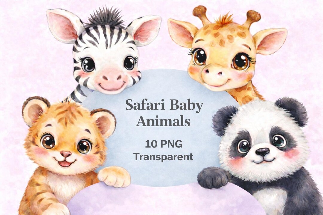 Safari Baby Animals Clipart Bundle PNG | 10 Cute Jungle Animals ...
