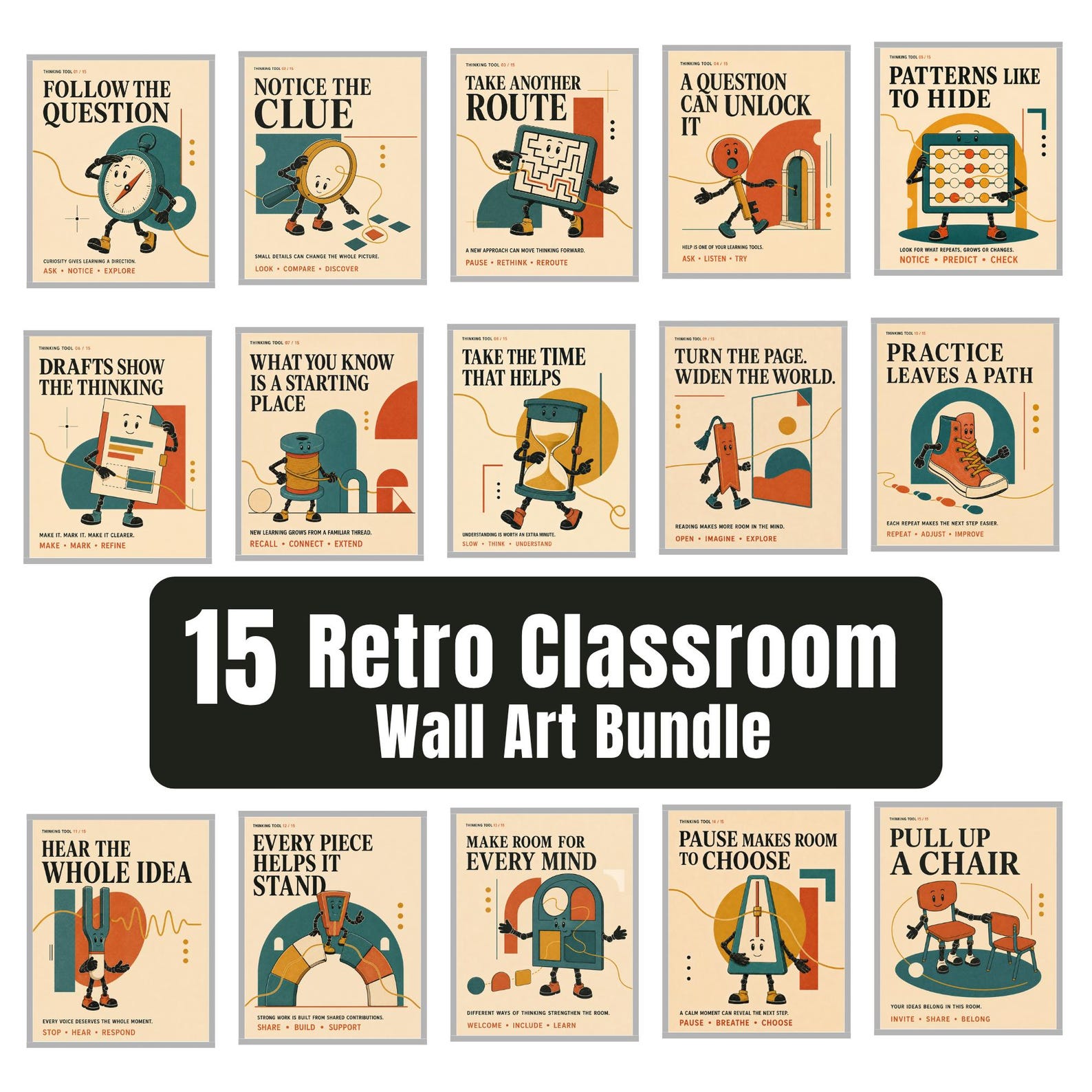 Retro Classroom Posters Set of 15, Learning Habits and Growth Mindset ...