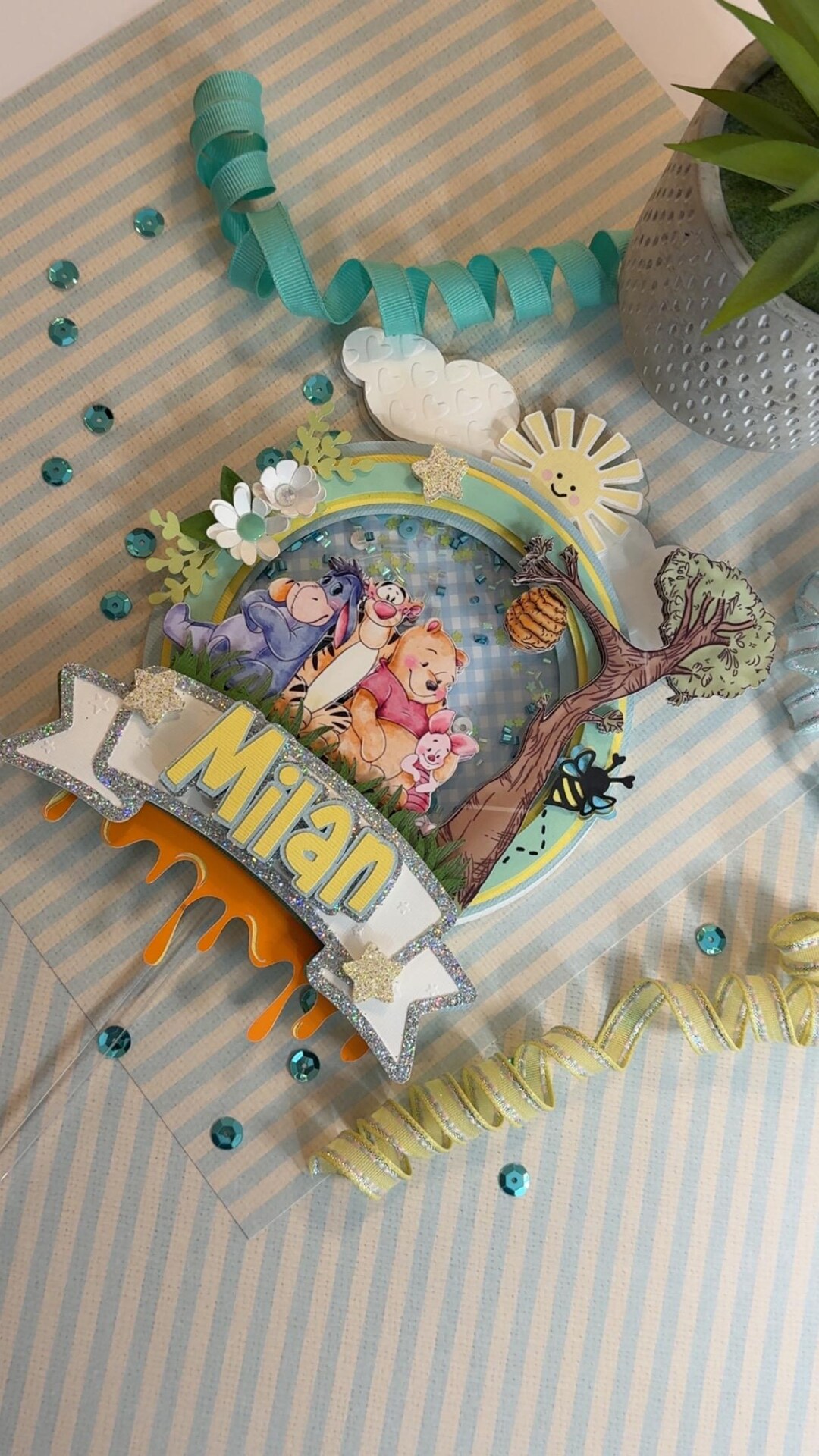 Winnie the Pooh Shaker Cake Topper, Personalized 3D Layered Birthday ...
