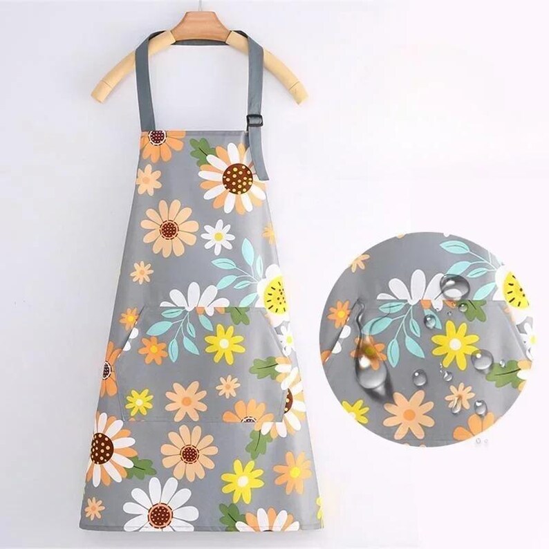 Floral Kitchen Apron | Waterproof Adjustable With Pockets, Daisy ...