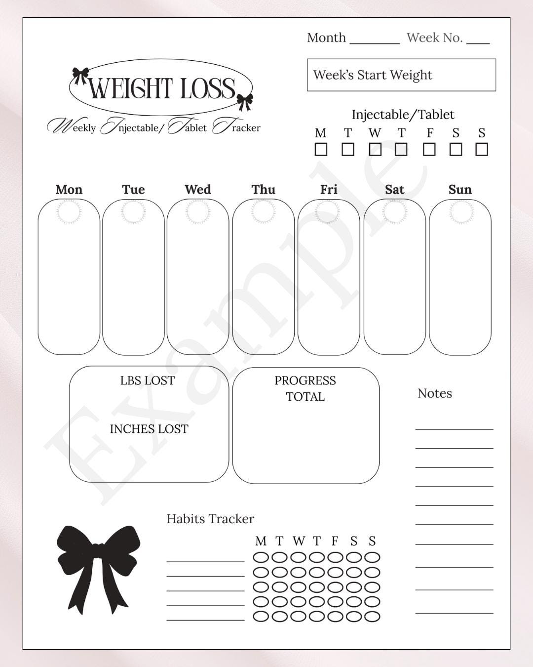 GLP-1 Weight Loss Tracker Printable | Semaglutide & Tirzepatide Weekly ...