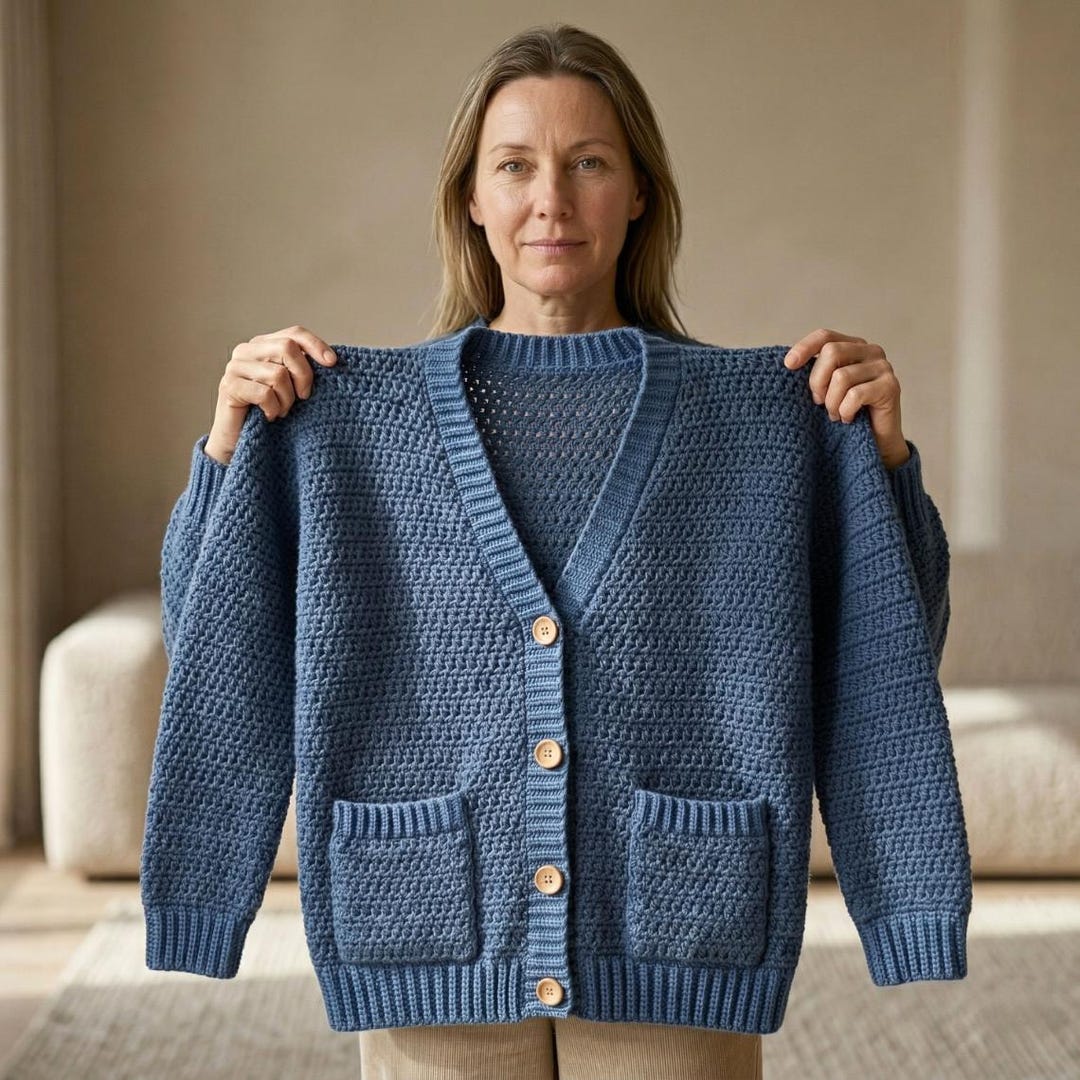 Textured Crochet Cardigan Pattern – V-neck, Pockets, English/german PDF ...