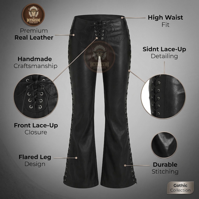 Women Leather Lace-up Pants: Gothic Festival Trousers High Waist - Etsy