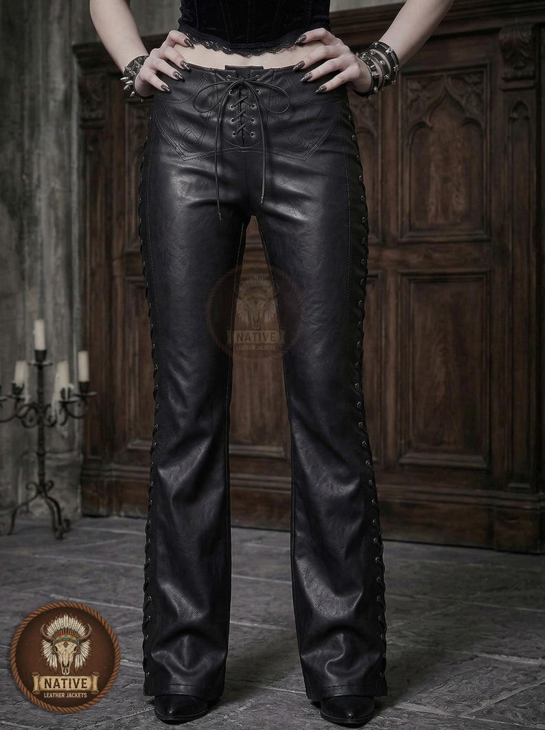 Women Leather Lace-up Pants: Gothic Festival Trousers High Waist - Etsy