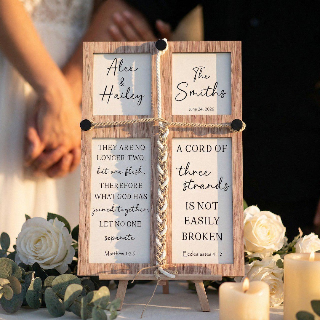 Personalized Wedding Cross Board - Triple Strand Unity Cord - Christian ...