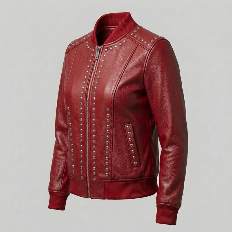 Red Leather Studded Biker Jacket | Gothic Punk Fashion Outerwear - Etsy
