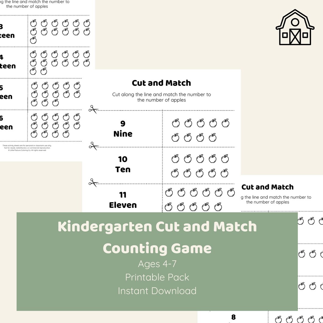 Kindergarten Apple Counting Cut and Paste Worksheets (digital Download ...