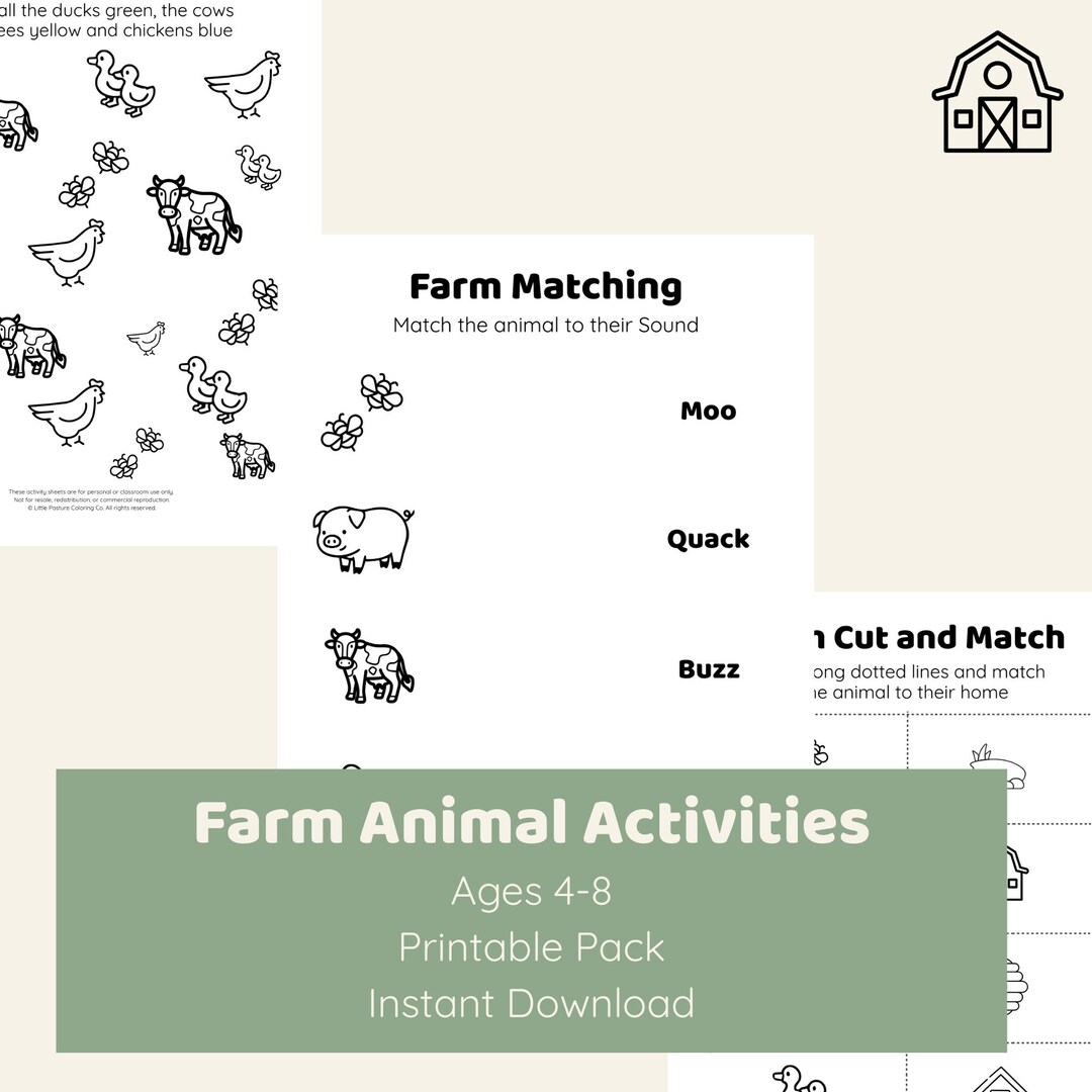 Farm Activity Book Printable | Preschool Matching, Cut and Paste ...
