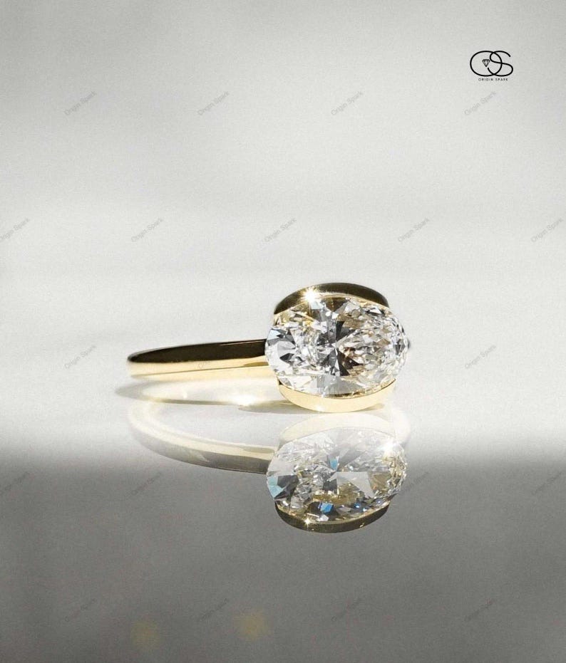 Oval Cut Lab Grown Diamond Engagement Ring Half Bezel Set | IGI ...