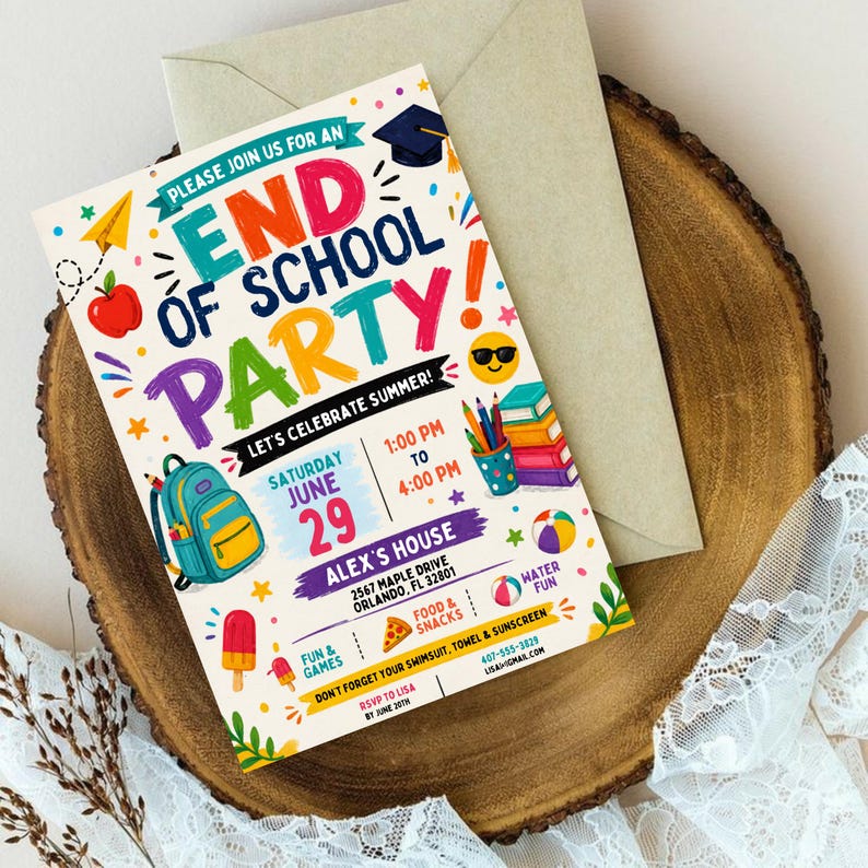 End of School Party Schools Out Party Invitation, End of School ...