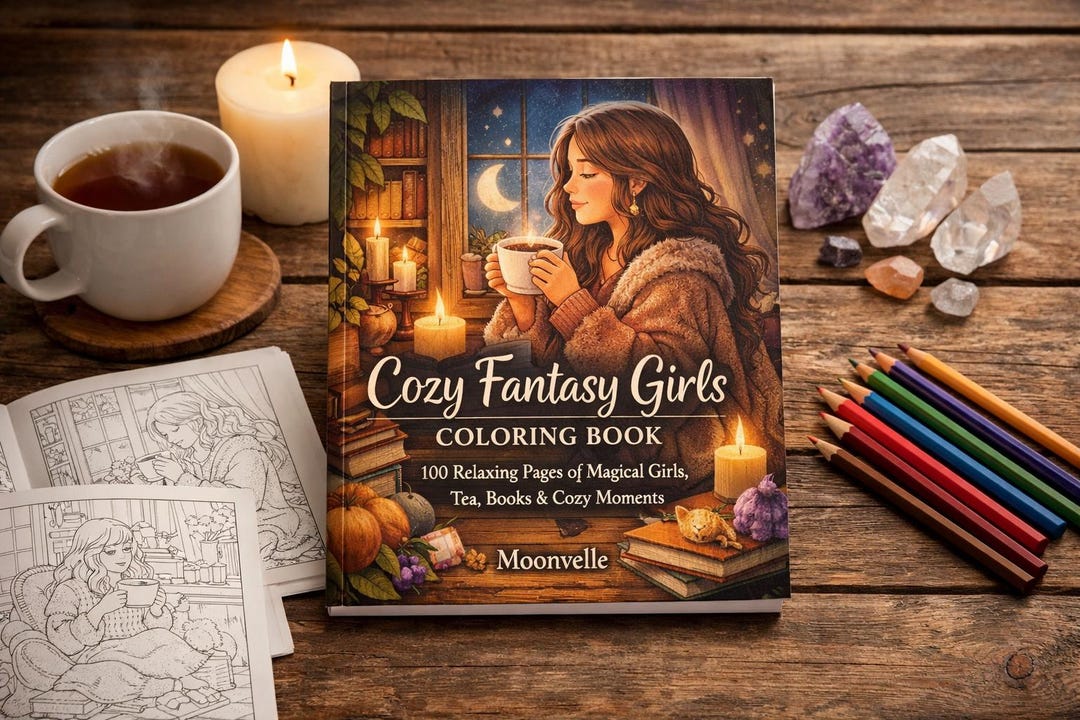 Cozy Fantasy Girls Coloring Book, 100 Relaxing Pages, Witchy ...