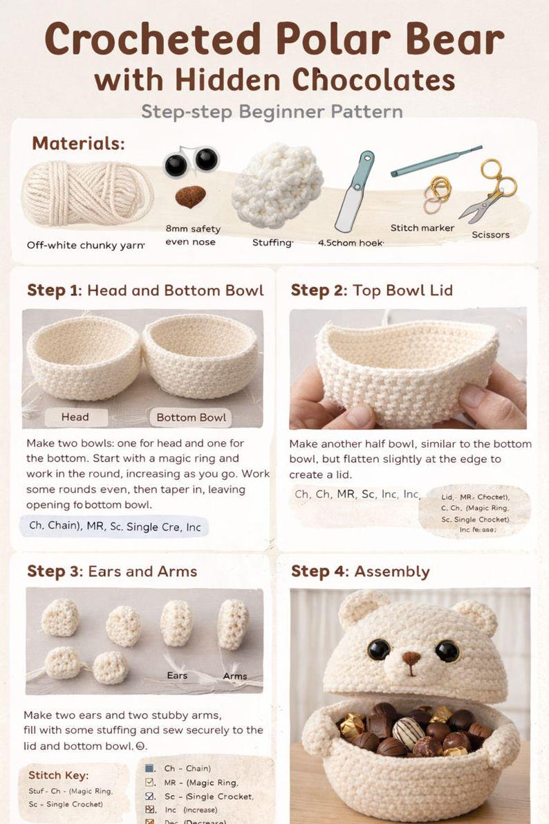 Crochet Bear Basket Pattern PDF | Polar Bear Candy Holder, Amigurumi ...
