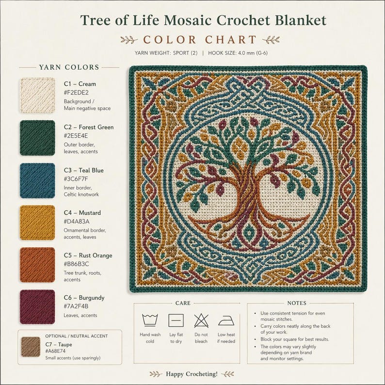 Mosaic Crochet Blanket Pattern | Tree of Life Overlay Design (PDF ...