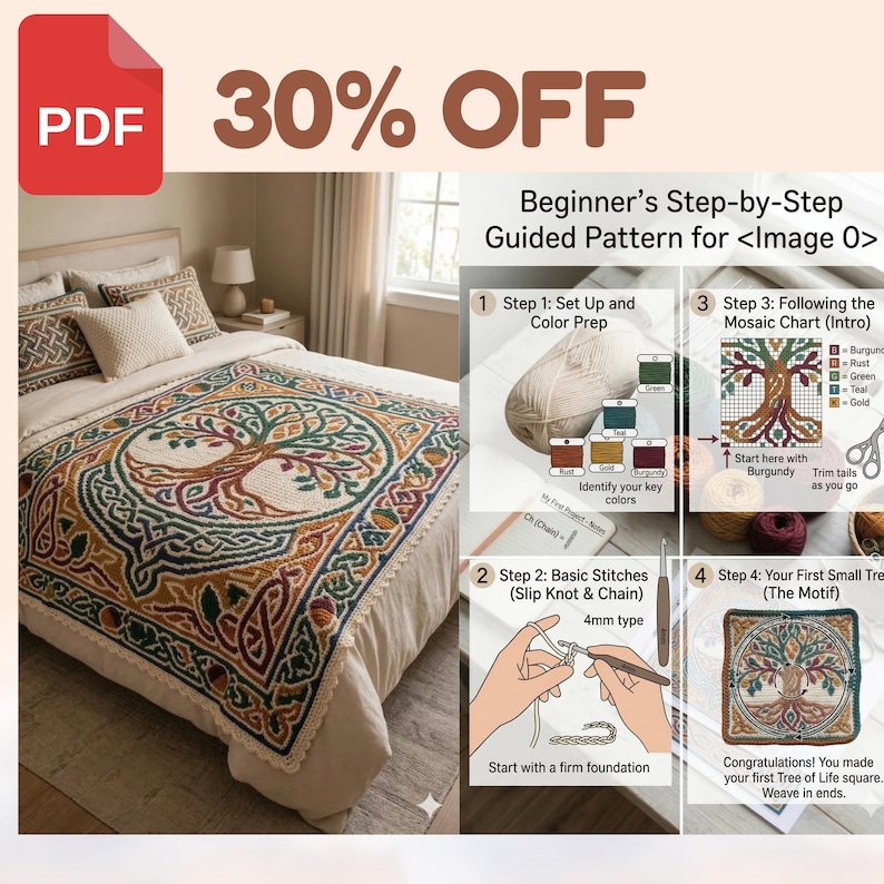 Mosaic Crochet Blanket Pattern | Tree of Life Overlay Design (PDF ...