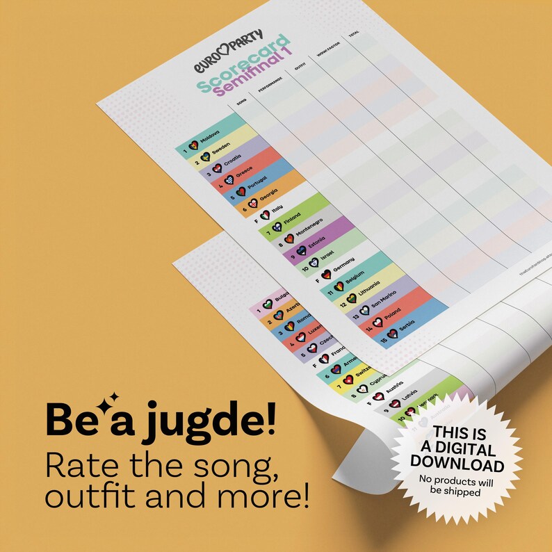 Europarty – 2026 Scorecards, A4 Printable PDF Set (SF1, SF2, Final ...