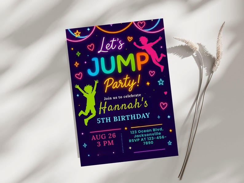 Trampoline Park Birthday Invitation, Jump Party Invite, Editable Canva ...