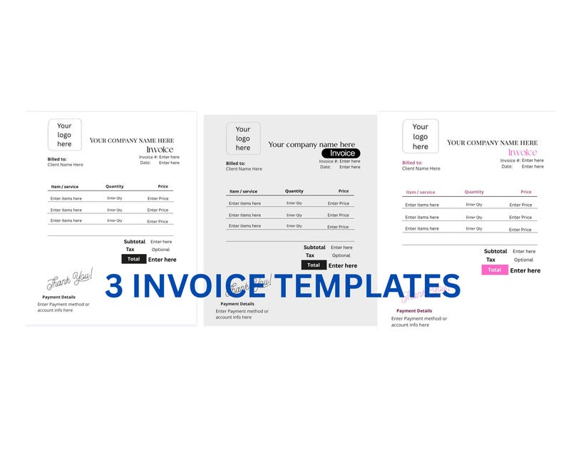 Editable Invoice Template Bundle Canva, Small Business Invoice Set ...