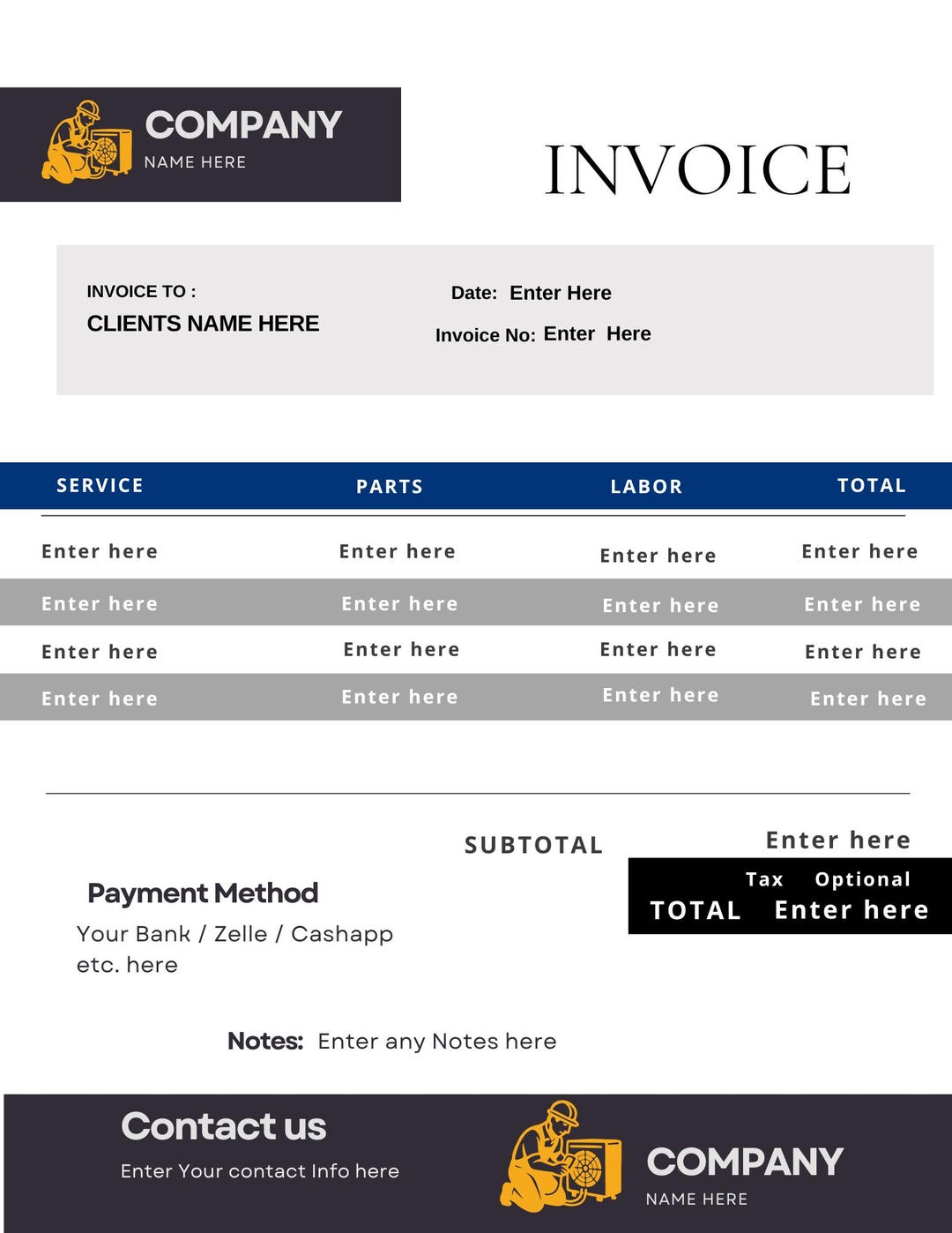 HVAC Invoice Template – Editable Canva Template for Heating & Air ...