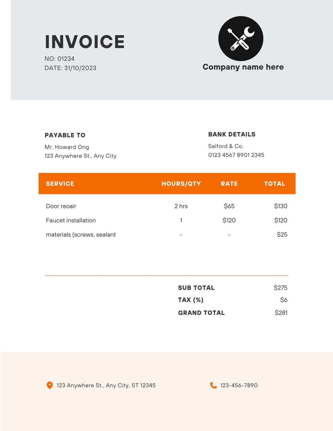 Handyman Invoice Template – Editable in Canva | Printable Contractor ...