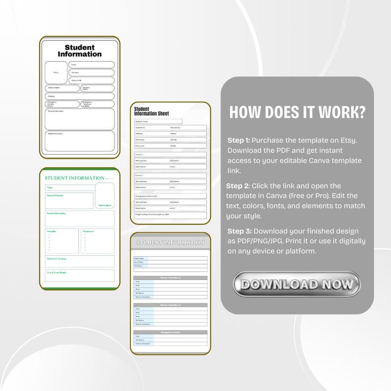 Student Information Template PDF PNG Teacher Classroom Organizer ...