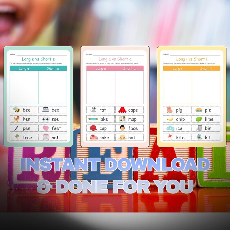 Phonics Vowels Worksheet Printable Activity Sheets, Homeschool Learning ...