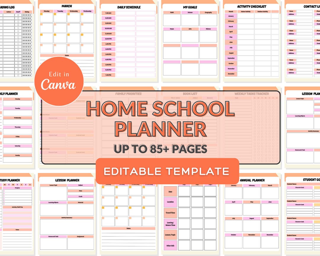 Homeschool Planner Canva Template | Homeschool Lesson, Attendance ...