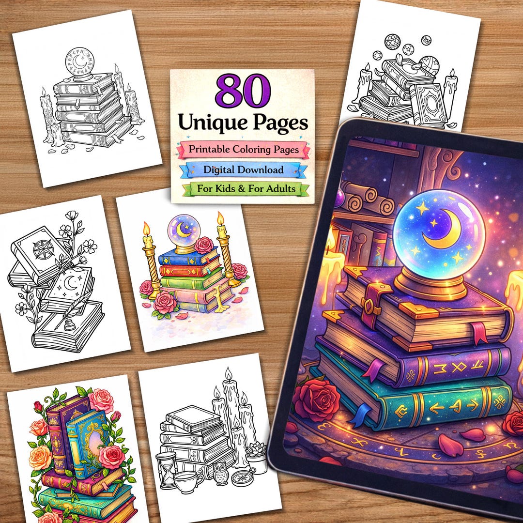Cozy Fantasy Coloring Pages Bundle | Magical Coloring Books, Candles ...