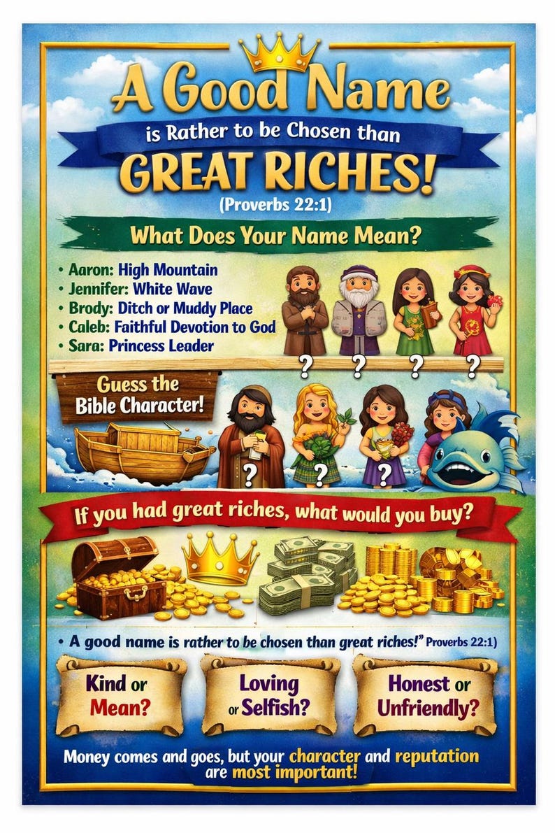 Bible Lesson for Kids on Character | Proverbs 22:1 Sunday School Lesson ...