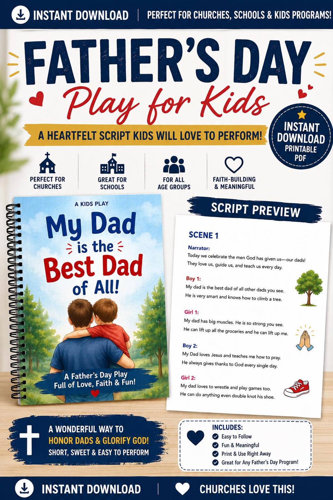 Fathers Day Skit for Kids Printable Script – Easy Classroom or Church ...