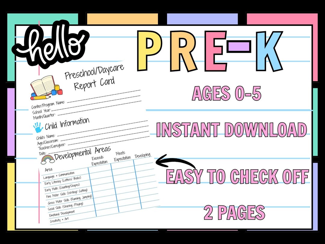 Preschool & Kindergarten Progress Report: Homeschool and Daycare ...