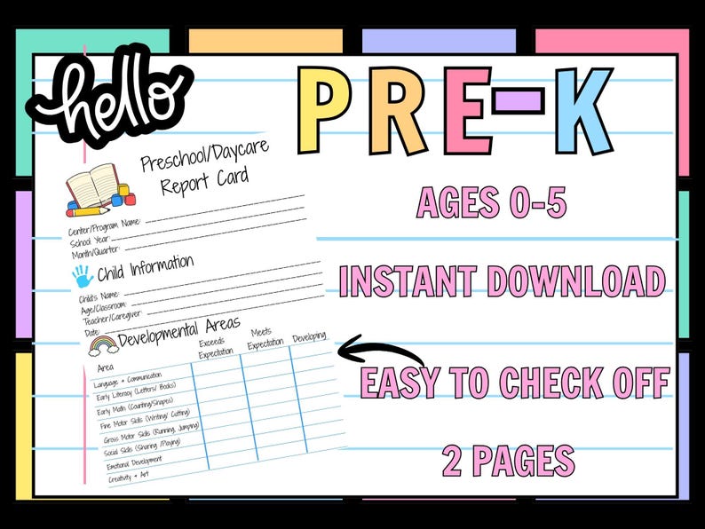 Preschool & Kindergarten Progress Report: Homeschool and Daycare ...