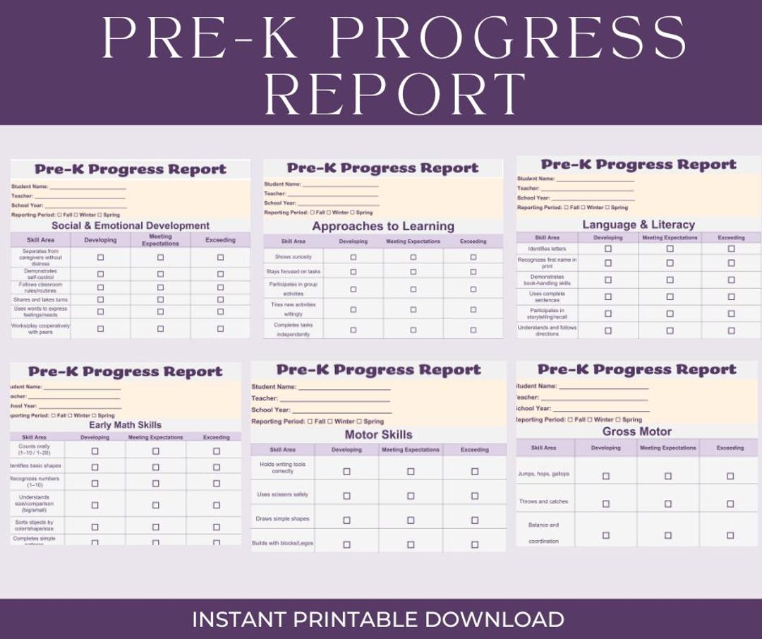 Pre-k Progress Report Bundle | Fall Winter Spring Assessment (PDF ...