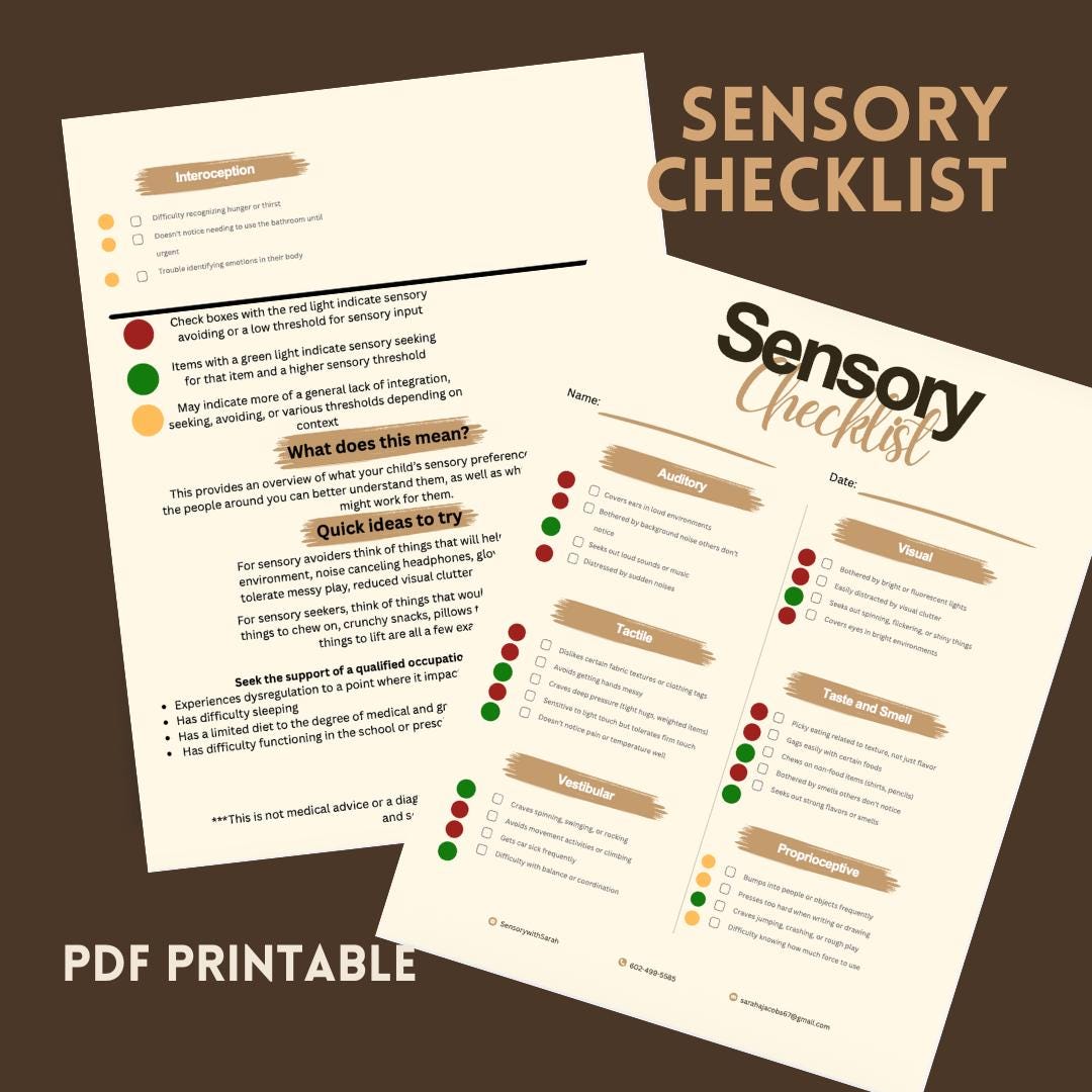 Sensory Checklist Printable | SPD Parent Resource | Pediatric OT ...