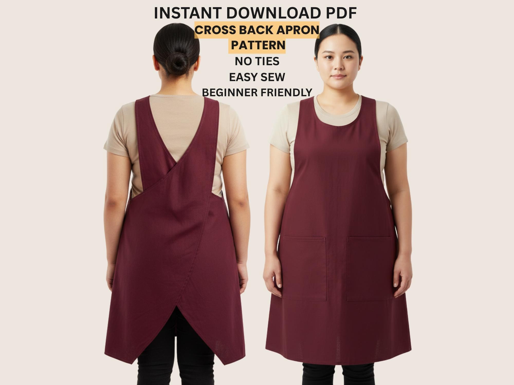 Japanese Cross Back Apron Pattern PDF, No Tie Pinafore Apron Sewing ...
