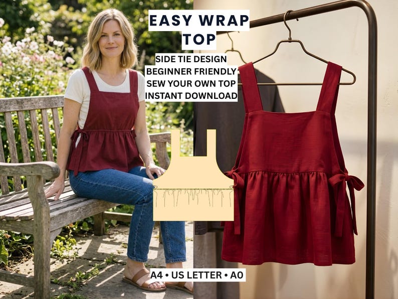 Wrap Top Sewing Pattern PDF, Side Tie Wrap Top, Easy Beginner Blouse ...