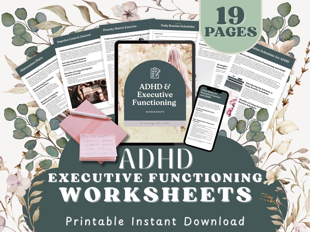 ADHD Executive Function Worksheets Printable PDF, Daily Journal Routine ...