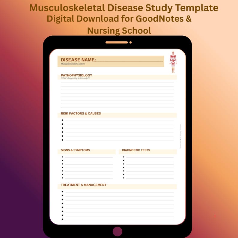 Musculoskeletal Disease Study Template + Nursing Notes | Digital ...