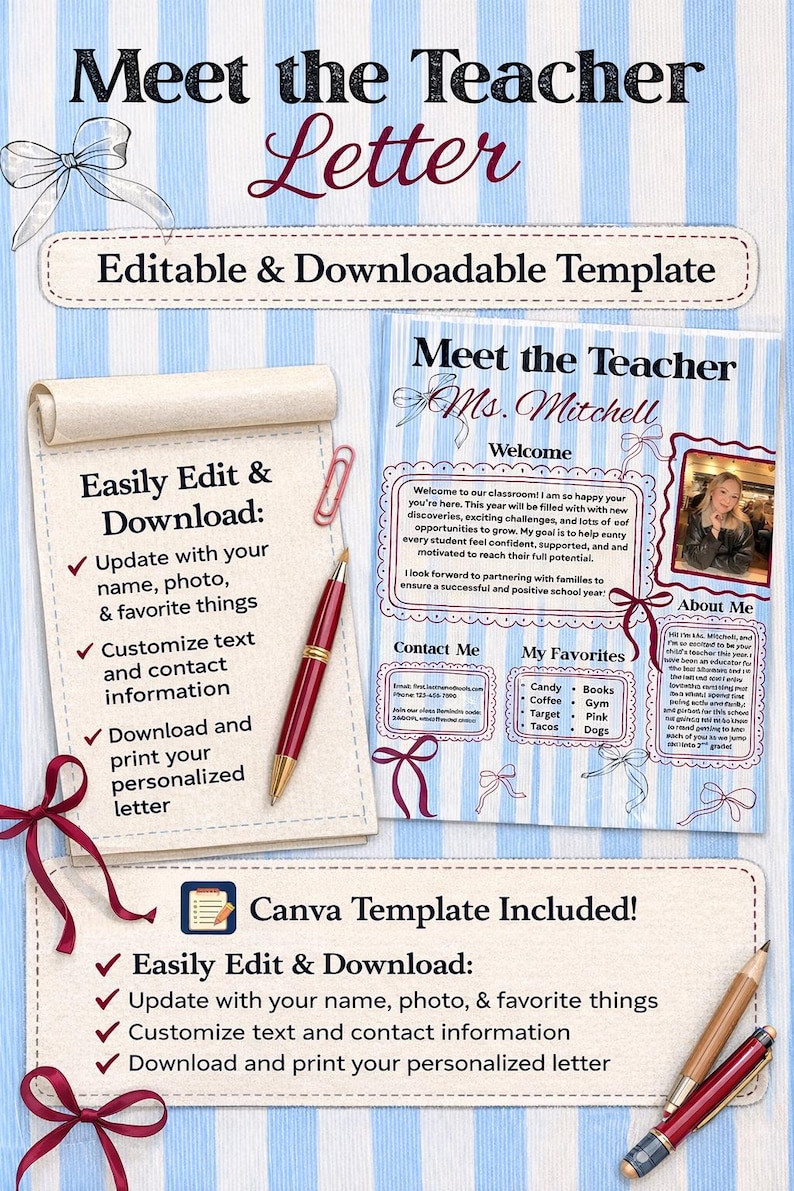 Editable Meet the Teacher Letter Template | Canva Classroom Welcome ...