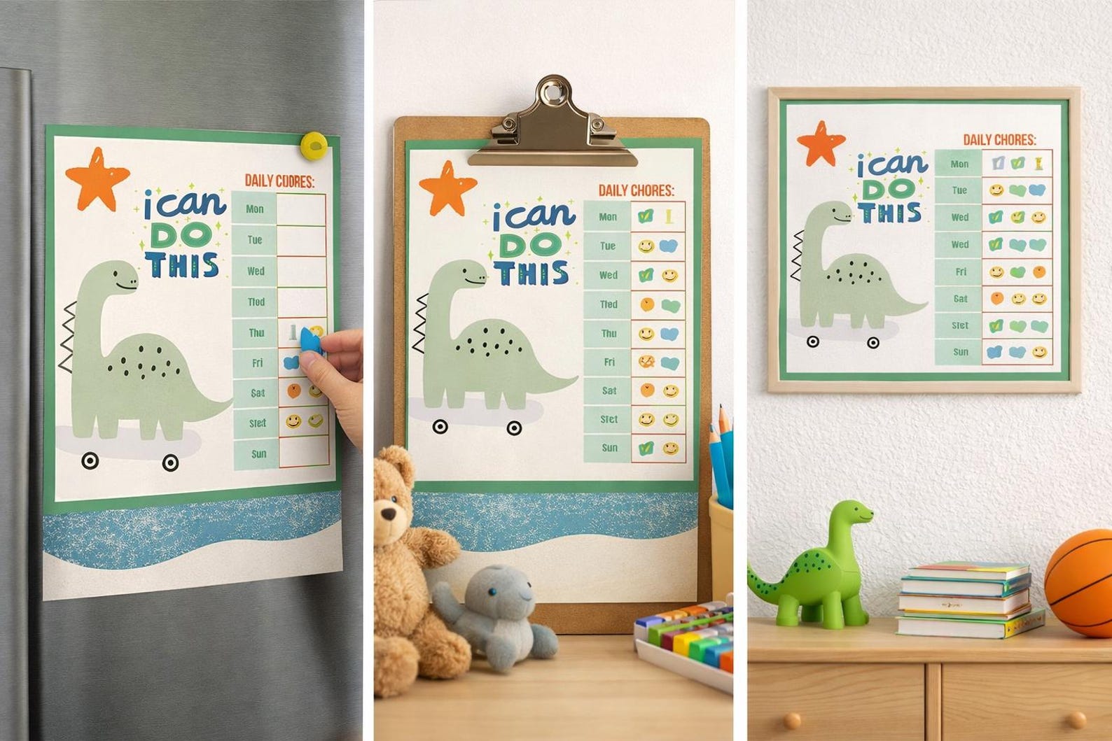 Dinosaur Chore Chart Printable | Kids Weekly Routine & Responsibility ...